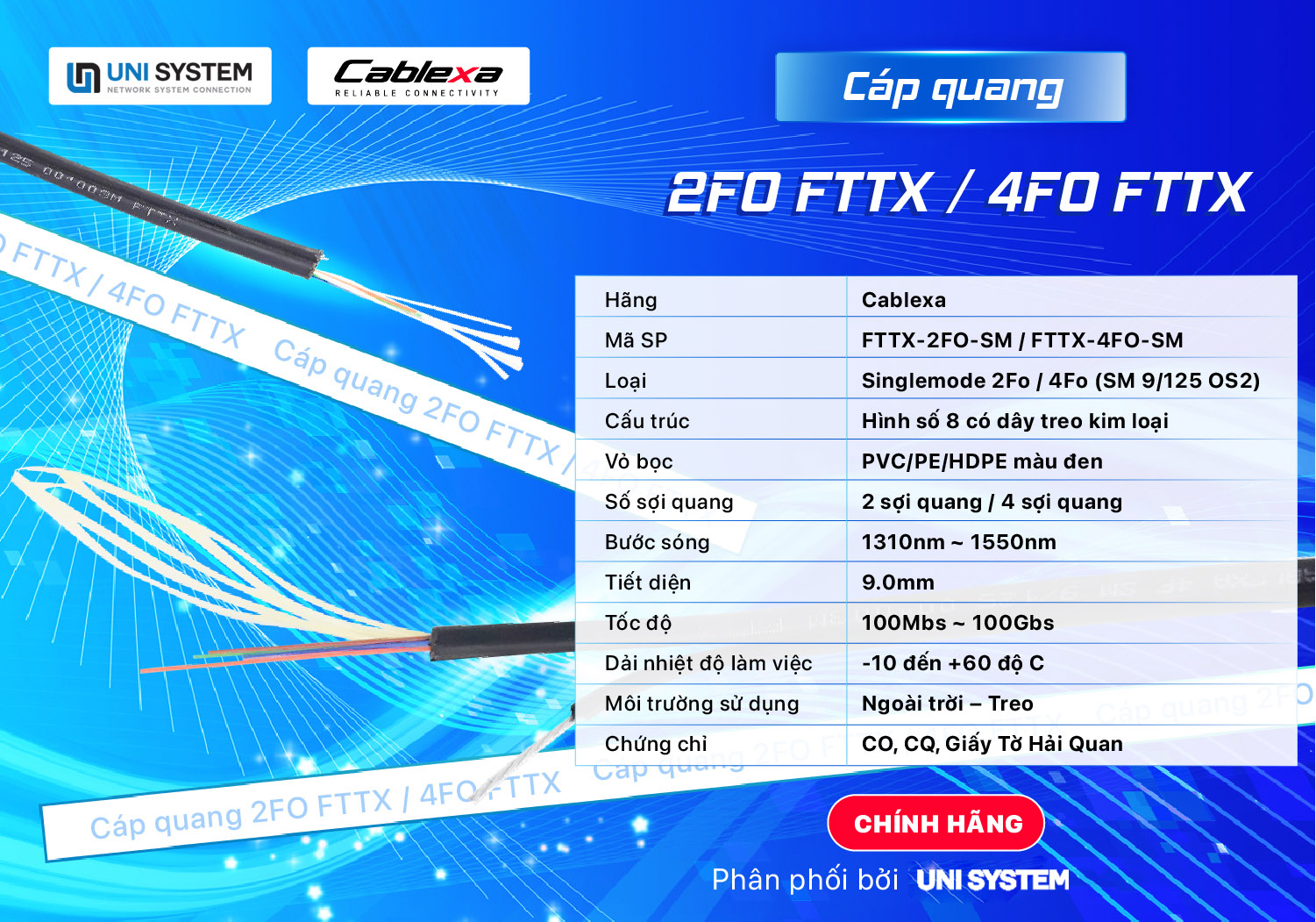 Cáp quang treo Singlemode 2FO FTTX hãng Cablexa【Sẵn hàng, giá tốt】